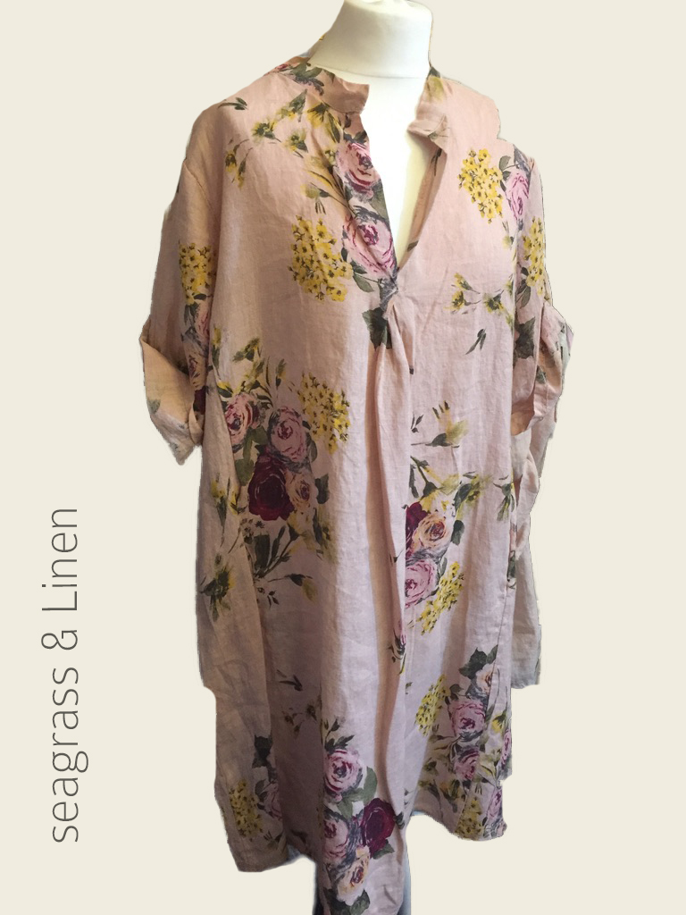 Dusky Pink Luxury Italian Linen Dress – Floral | Seagrass & Linen Boutique